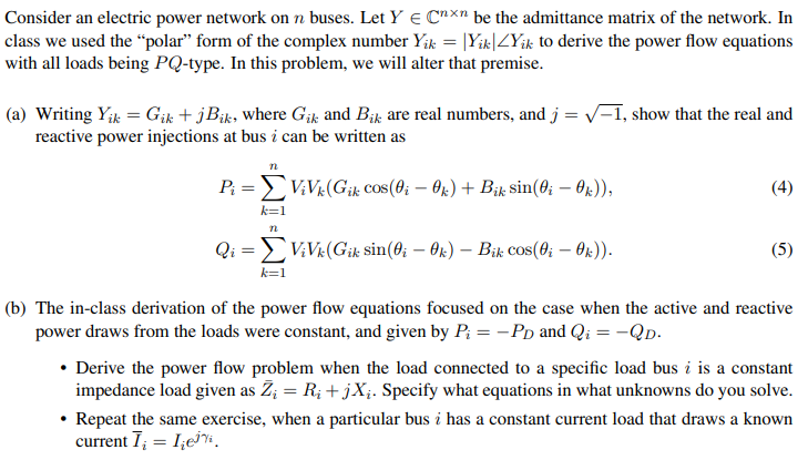 Consider an electric power network on n buses. Let | Chegg.com