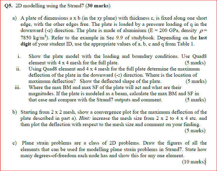 Q5. 2D modelling using the Strand7 (30 marks) a) A | Chegg.com
