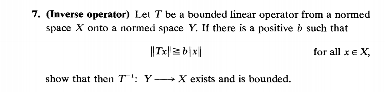 Solved 7. (Inverse operator) Let T be a bounded linear | Chegg.com