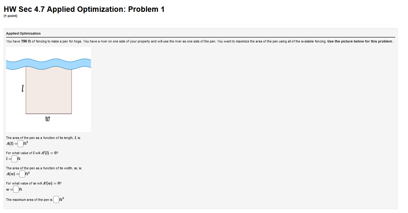 Solved HW Sec 4.7 Applied Optimization: Problem 1 (1 point) | Chegg.com