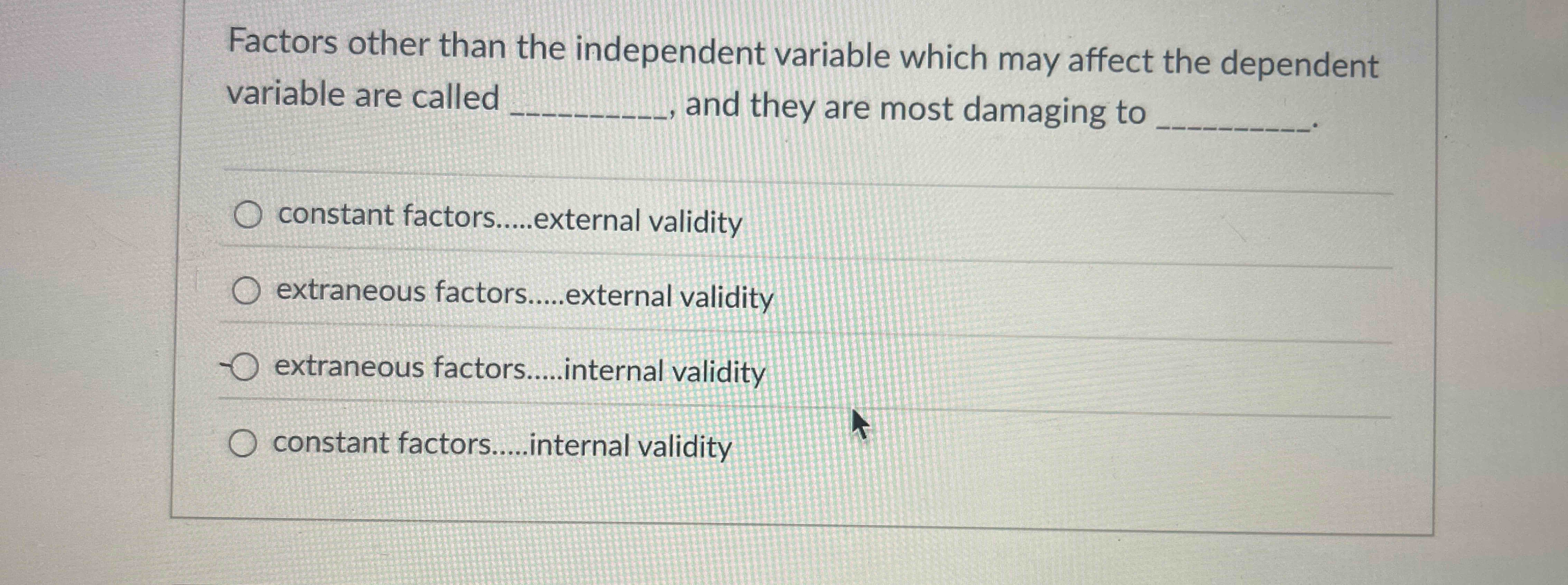 Solved Factors other than the independent variable which may | Chegg.com
