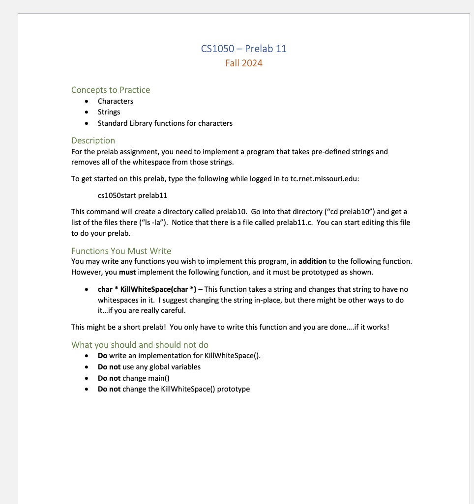 Solved CS1050 - ﻿Prelab 11Fall 2024Concepts to | Chegg.com
