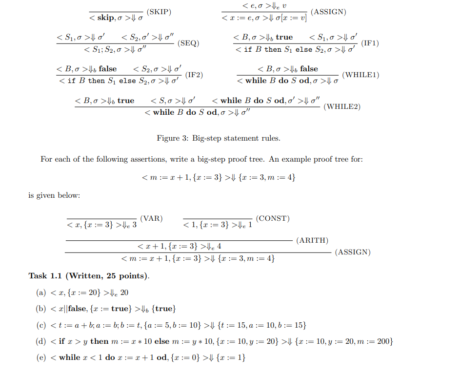 1 Big Step Semantics The Following Are The Big Step