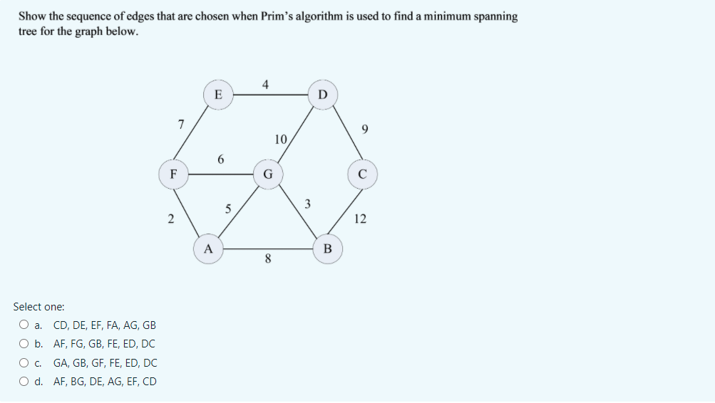 Solved Show The Sequence Of Edges That Are Chosen When 