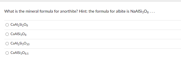 Solved What is the mineral formula for anorthite? Hint: the | Chegg.com