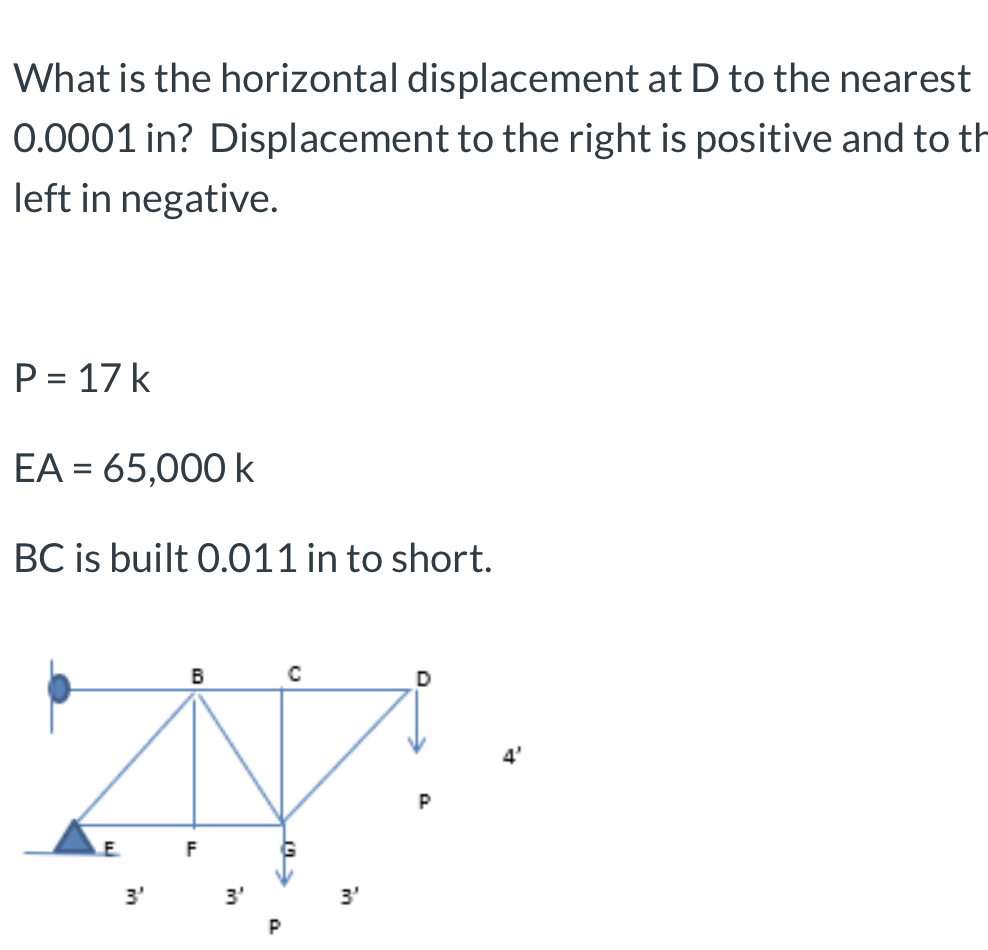 Solved What is the horizontal displacement at D to the | Chegg.com