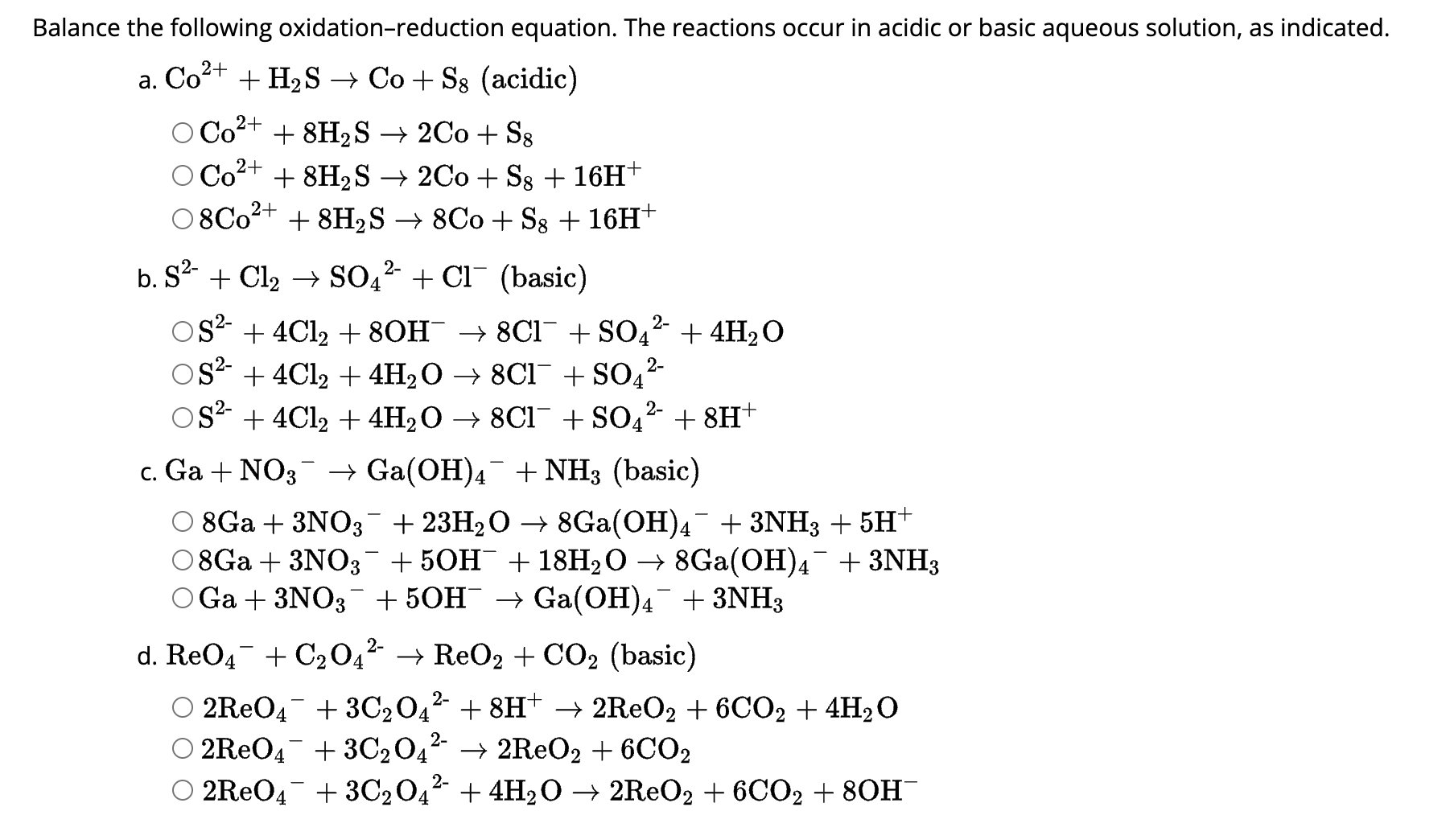 Solved Balance the following oxidation-reduction equation. | Chegg.com