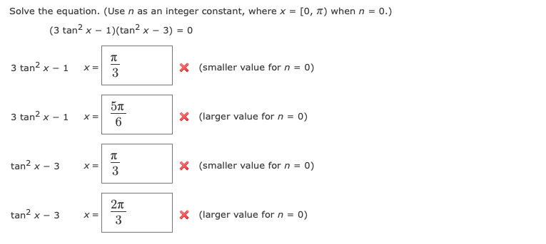 Solved Solve the equation. (Use n as an integer constant, | Chegg.com