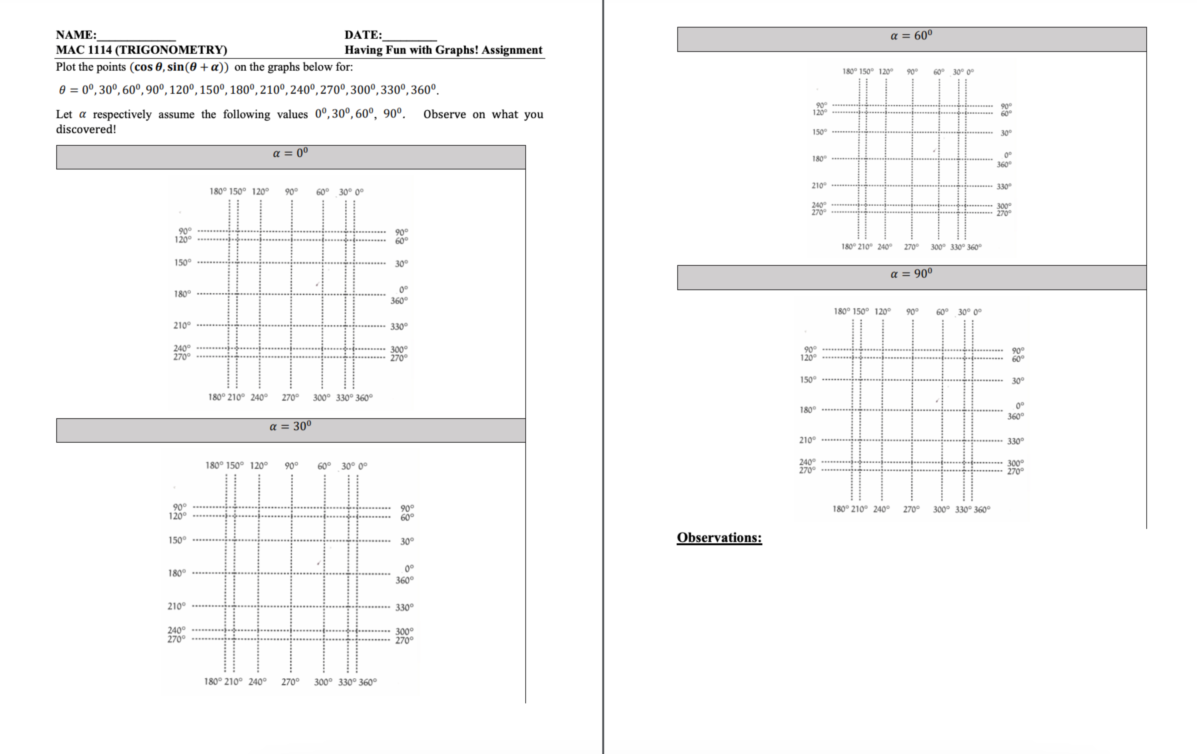 NAME:MAC 1114 (TRIGONOMETRY)DATE:Plot the points | Chegg.com