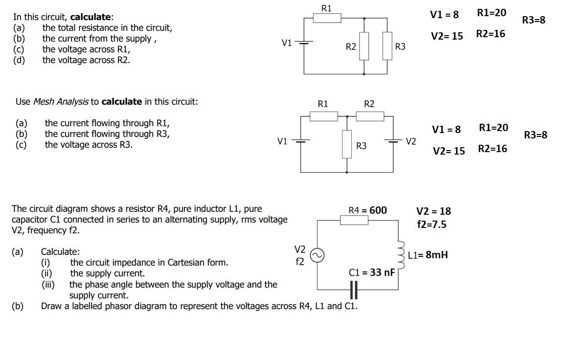 Solved In this circuit, calculate: V1=8R1=20R3=8 (a) the | Chegg.com