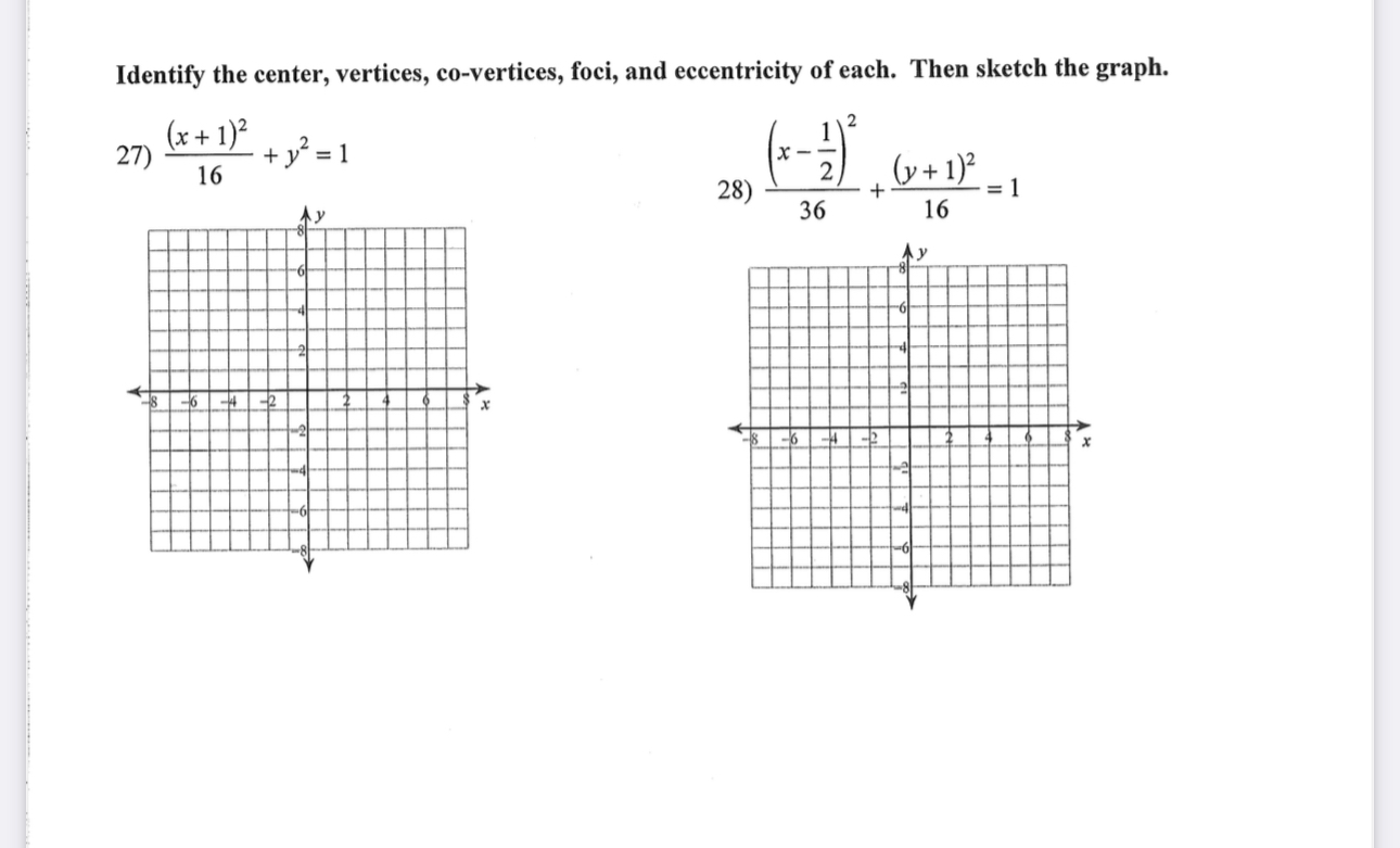 Solved Identify the center, vertices, co-vertices, foci, and | Chegg.com