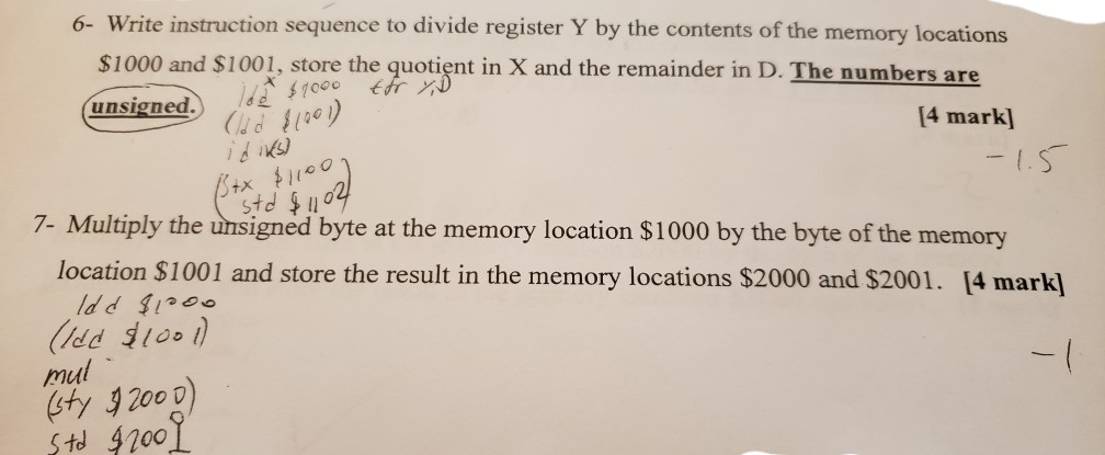 Solved Odd $1001) 6- Write instruction sequence to divide | Chegg.com