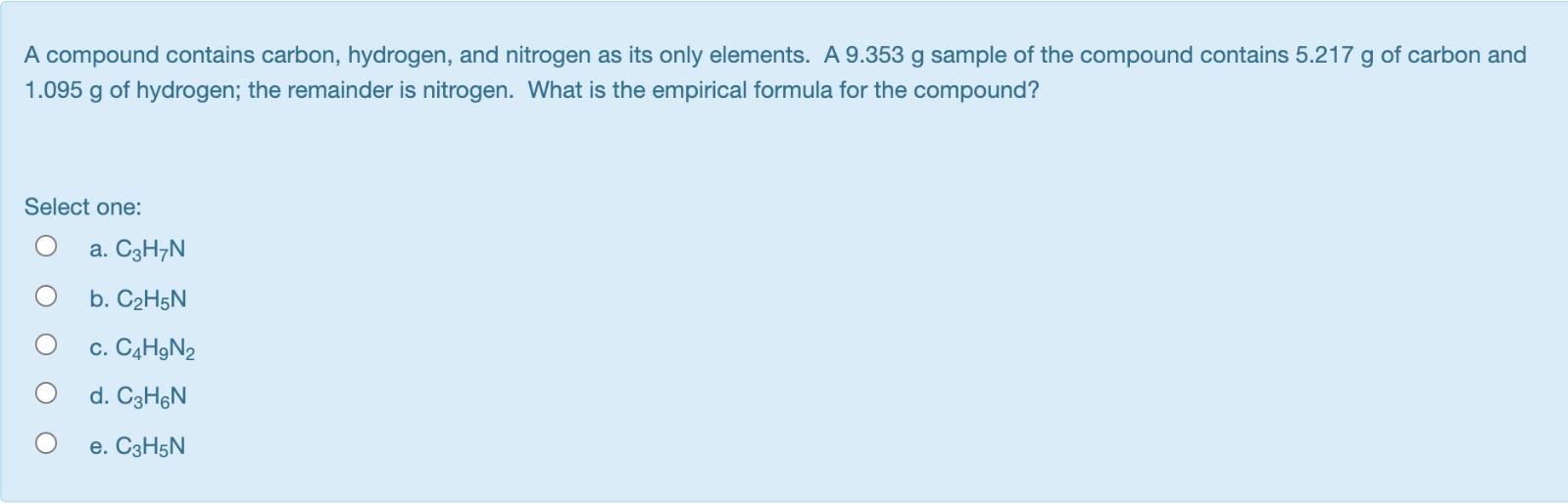 Solved A compound contains carbon, hydrogen, and nitrogen as | Chegg.com