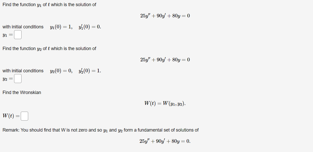 Solved Find the function y1 of t which is the solution of | Chegg.com