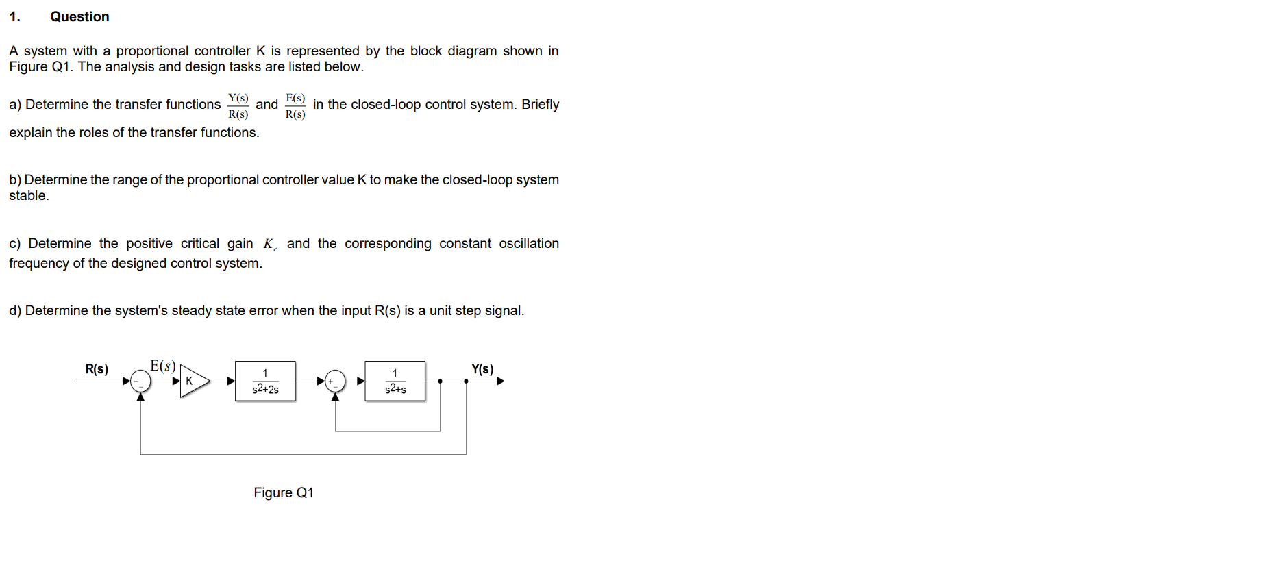 Solved A system with a proportional controller K is | Chegg.com