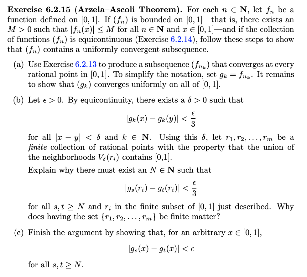 Solved a Exercise 6.2.15 (Arzela-Ascoli Theorem). For each n | Chegg.com