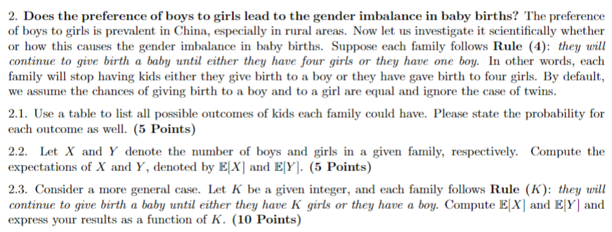 2. Does the preference of boys to girls lead to the | Chegg.com