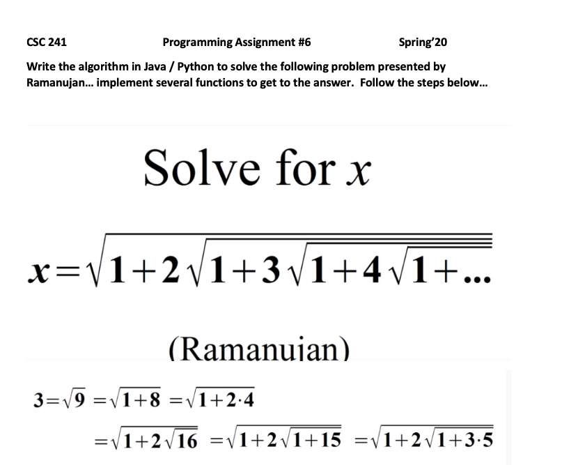 CSC 241 Programming Assignment #6 Spring'20 Write the | Chegg.com
