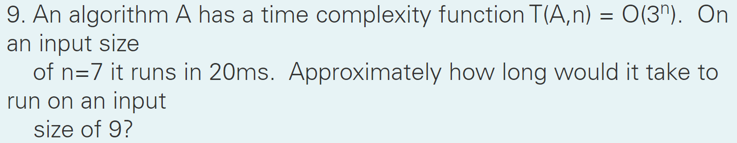 Solved 9. An algorithm A has a time complexity function | Chegg.com