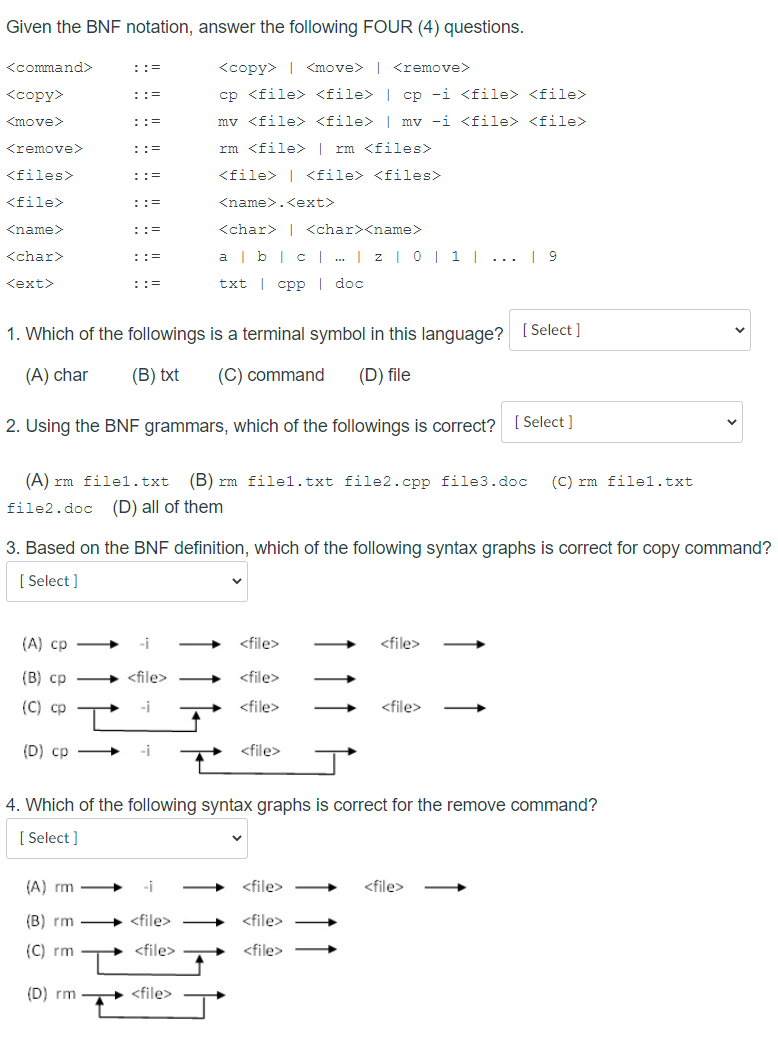 Solved Given the BNF notation, answer the following FOUR (4) | Chegg.com