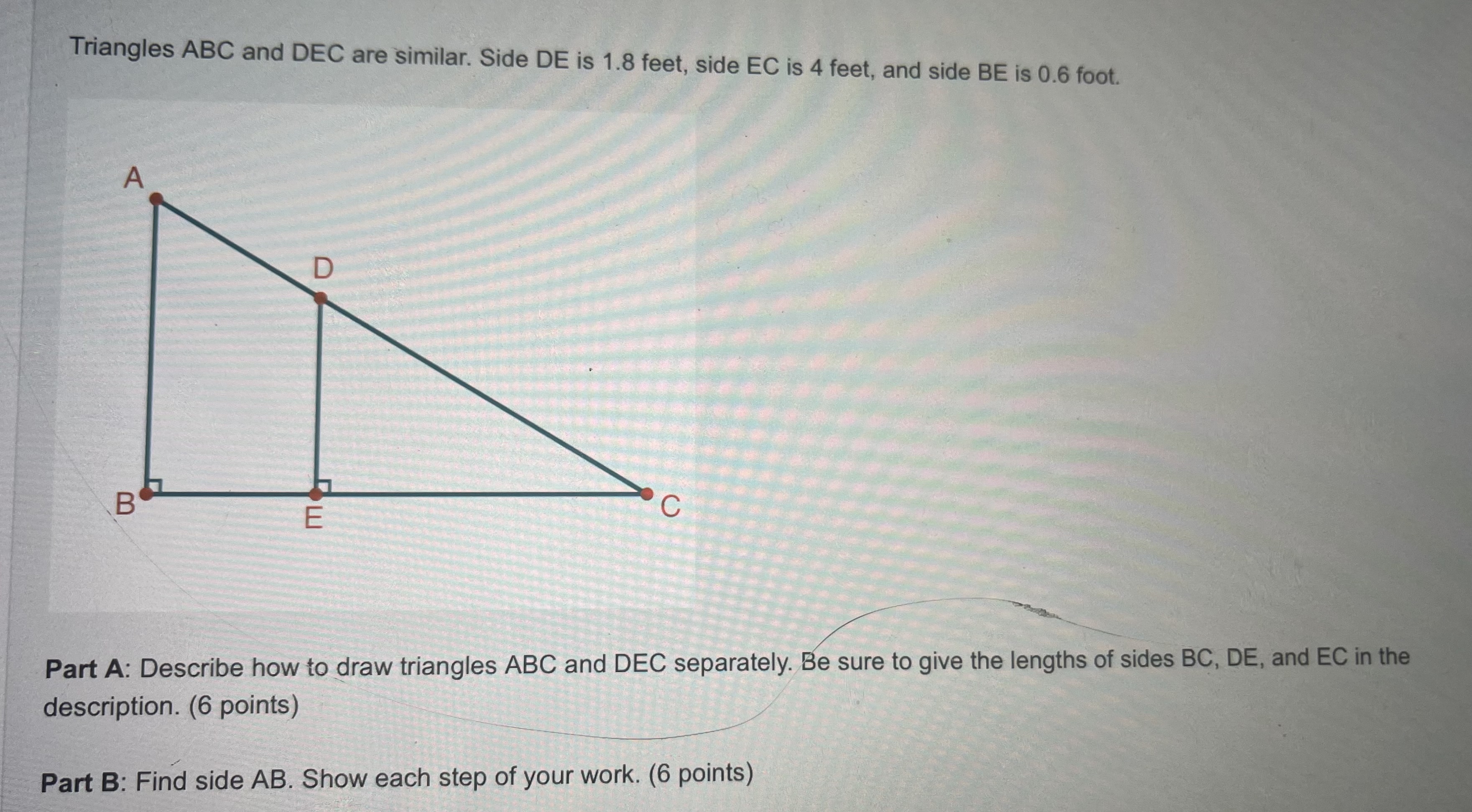 Solved Triangles ABC and DEC are similar. Side DE is 1.8 | Chegg.com