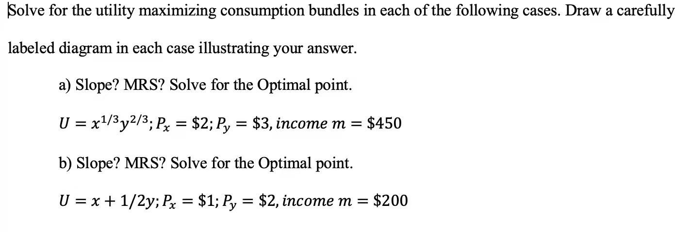 Solved Solve for the utility maximizing consumption bundles | Chegg.com
