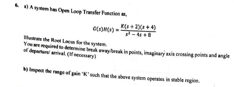 Solved b. a) A system has Open Loop Transfer Function as, | Chegg.com