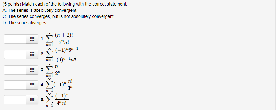 Solved (5 points) Match each of the following with the | Chegg.com