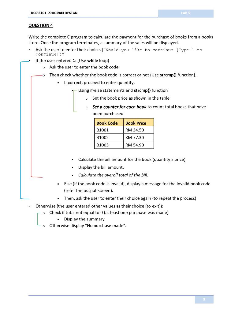 Solved DCP 5101 PROGRAM DESIGN LAB 5 QUESTION 4 . Write the | Chegg.com