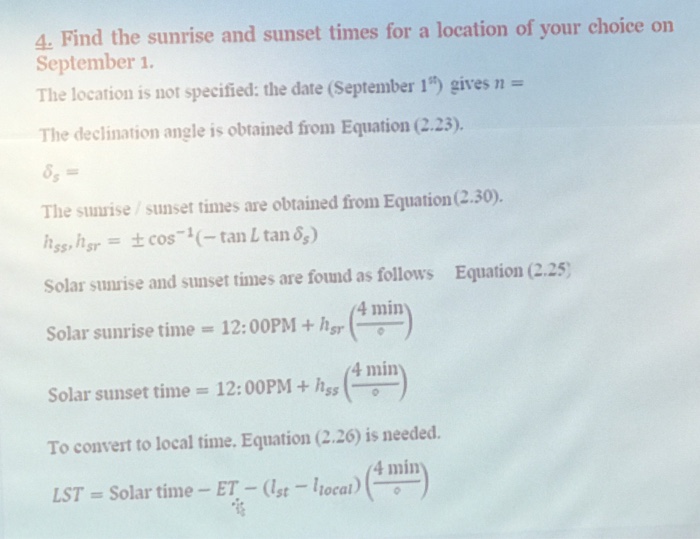 4. Find the sunrise and sunset times for a location | Chegg.com