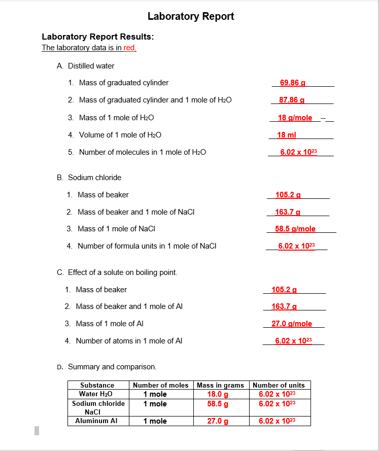 Solved THE MOLE CONCEPT Objective This experiment is | Chegg.com