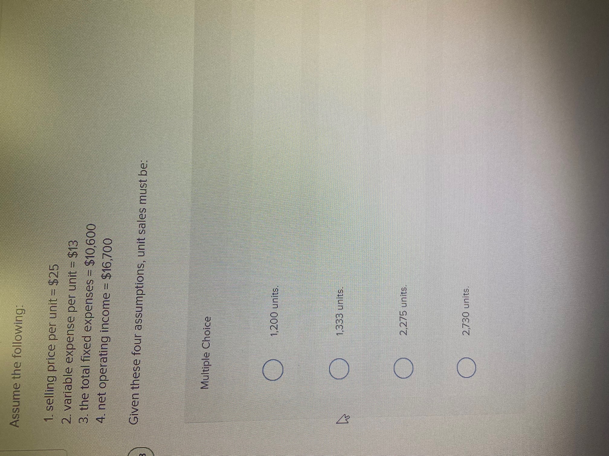 Solved Multiple Choice 1,200 units. 1,333 units. 2,275 | Chegg.com