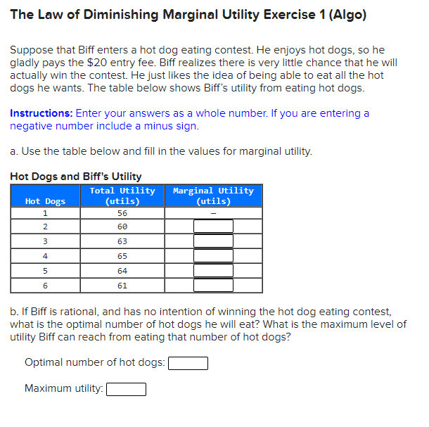 Solved The Law of Diminishing Marginal Utility Exercise 1 | Chegg.com