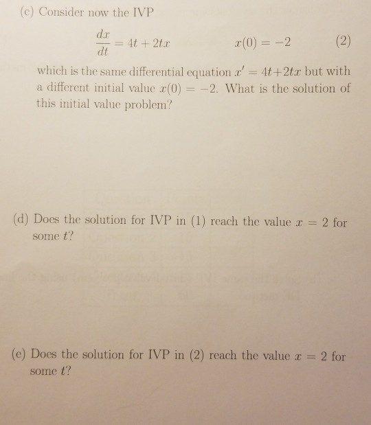 Solved (c) Consider now the IVP (0) 2 (2) dt which is the | Chegg.com