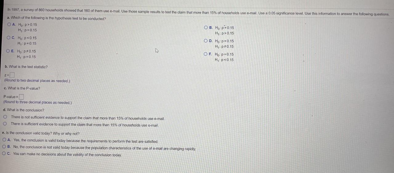 Solved In 1997, a survey of 860 households showed that 160 | Chegg.com