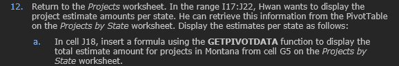 Solved 12. Return to the Projects worksheet. In the range | Chegg.com