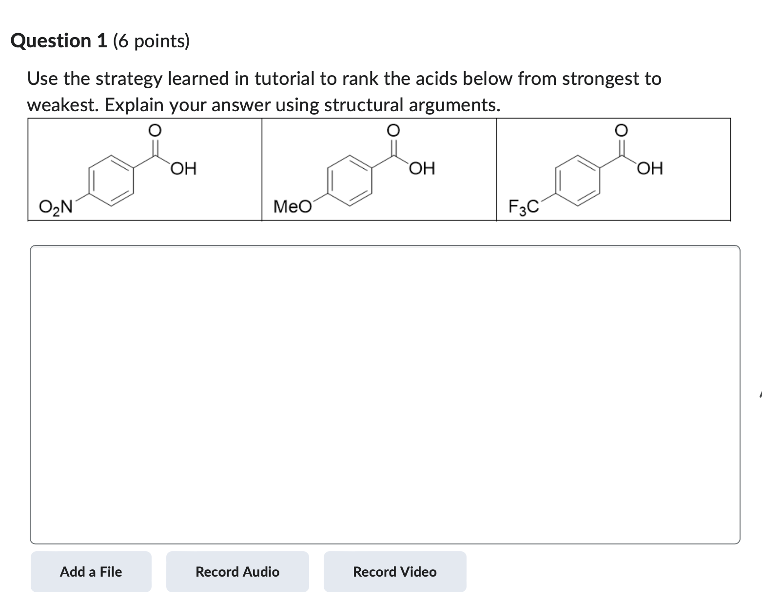 Solved Question 1 (6 points)Rank the acids below from | Chegg.com Solved Question 1 (6 points)Rank the acids below from | Chegg.com