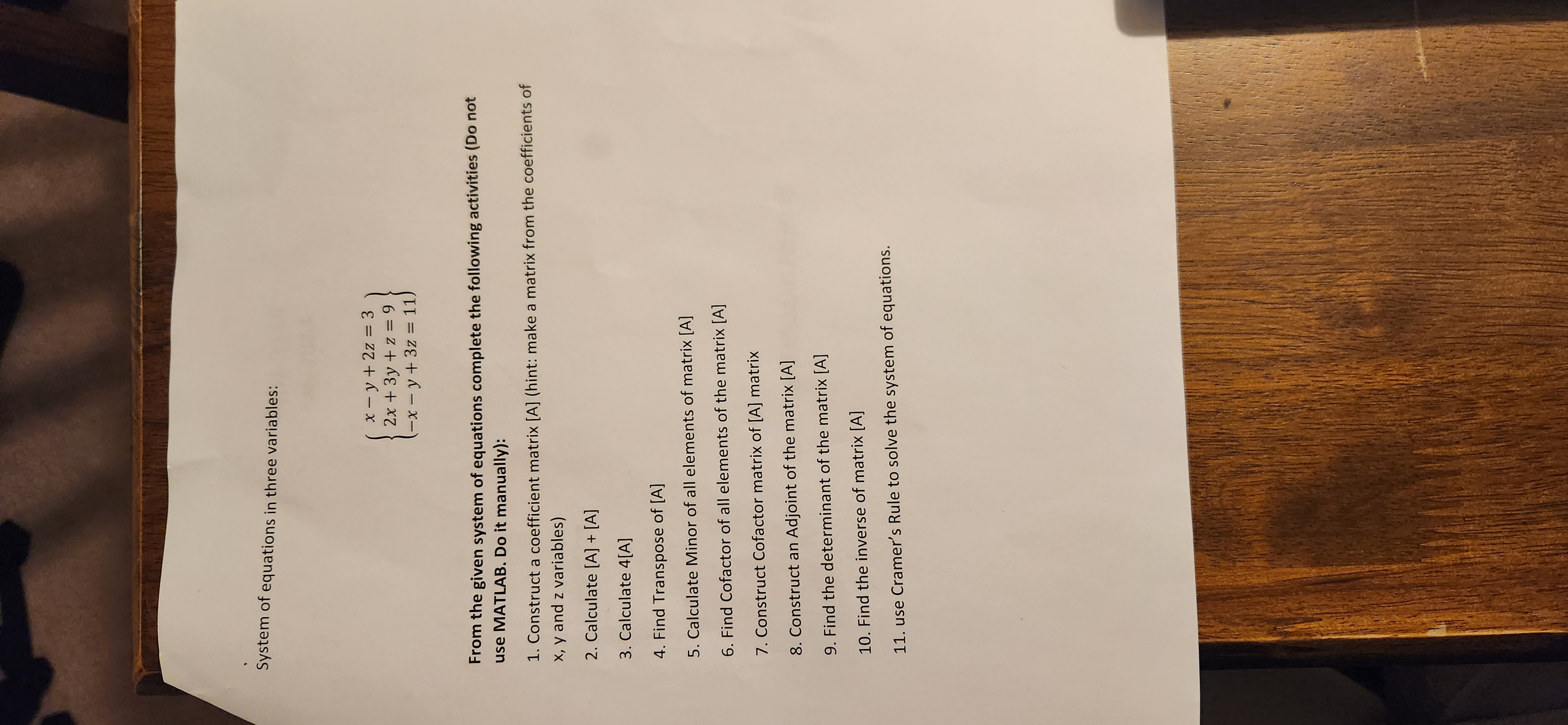 Solved System of equestions in there vamiable{x - y + 2z = | Chegg.com