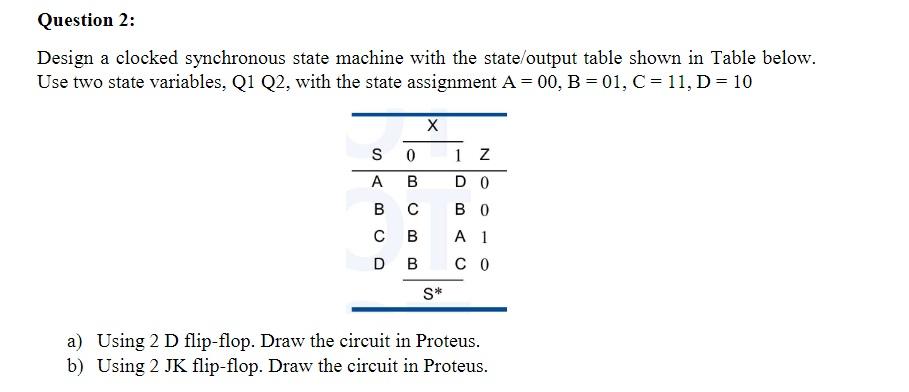 Design a clocked synchronous state machine with the | Chegg.com