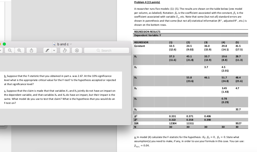Solved Problem 4 ( 15 ﻿points)A researcher runs five models: | Chegg.com