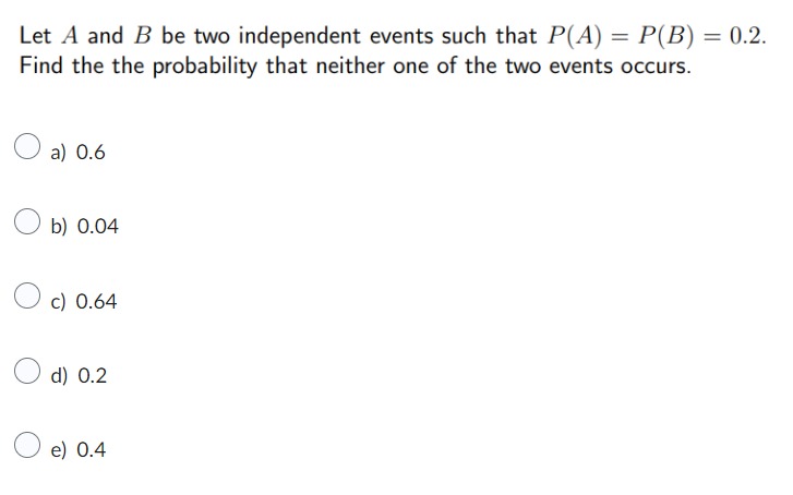 Solved Let A and B be two independent events such that | Chegg.com