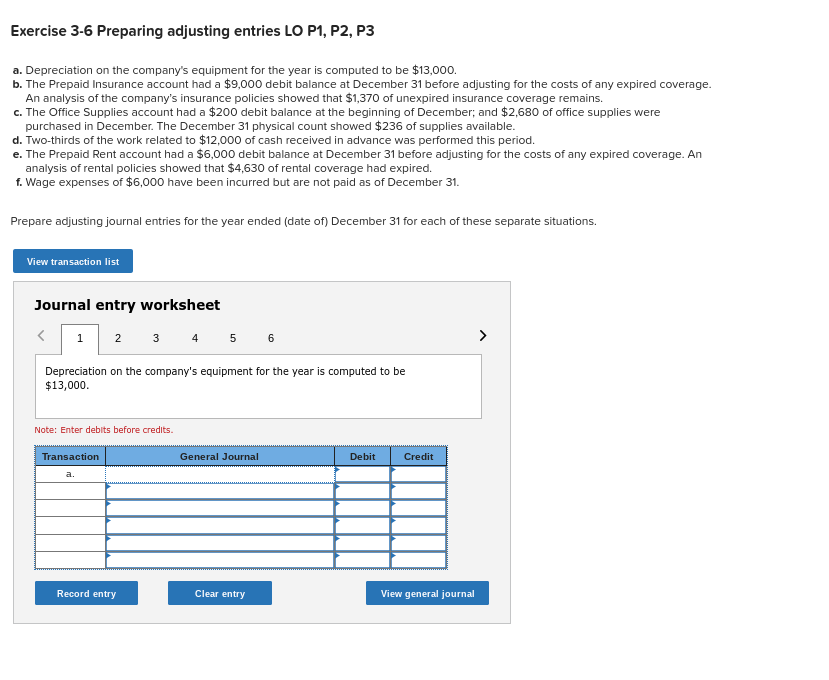 Solved Exercise 3-6 Preparing adjusting entries LO P1, P2, | Chegg.com Solved Exercise 3-6 Preparing adjusting entries LO P1, P2, | Chegg.com