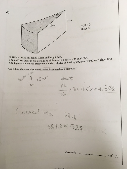Solved A circular cake has radius 12 cm and height 7 cm. | Chegg.com
