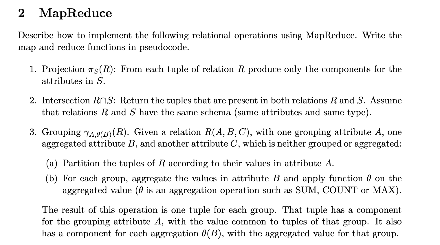 Solved Describe how to implement the following relational | Chegg.com