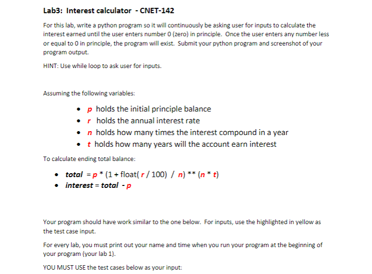 Solved Lab3: Interest calculator - CNET-142 For this lab, | Chegg.com