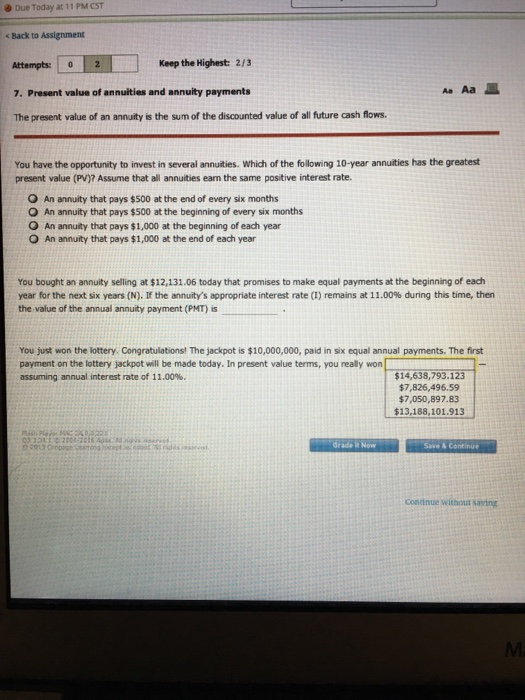 Solved Present value of annuities end annuity payments The | Chegg.com
