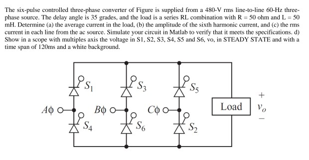 Solved The six-pulse controlled three-phase converter of | Chegg.com