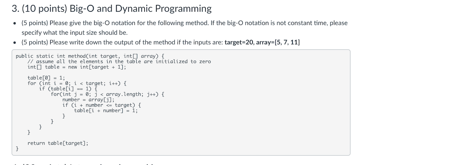 Solved 3. (10 points) Big-O and Dynamic Programming (5 | Chegg.com