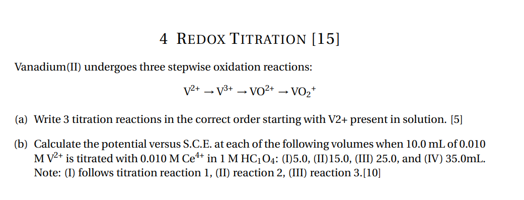 Vanadium(II) undergoes three stepwise oxidation | Chegg.com