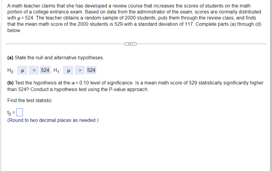Solved C. Do you think that mean math score 529 versus 524 | Chegg.com